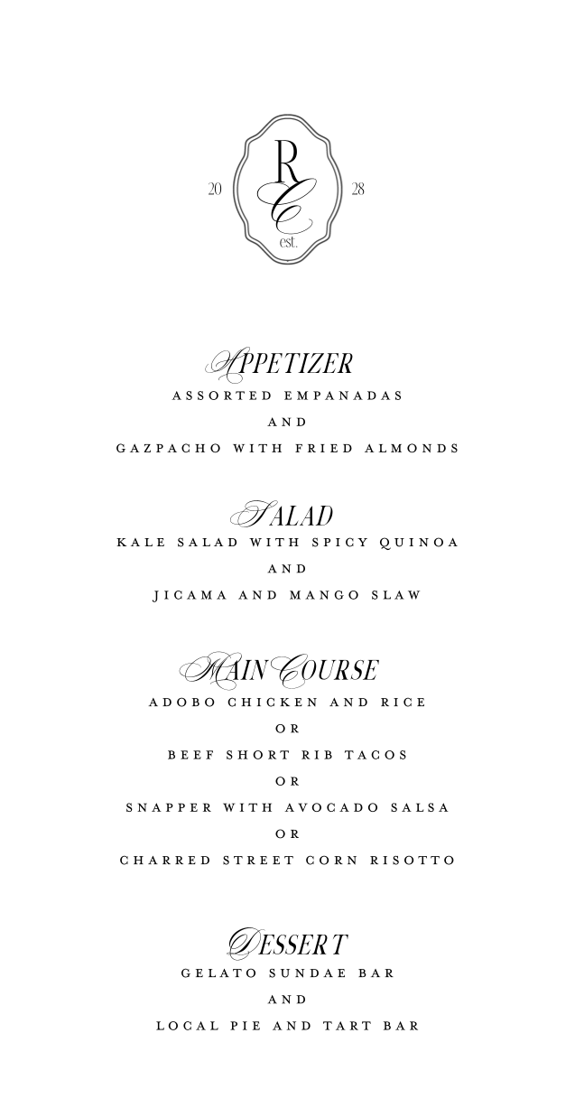Kotor | White | Zola Wedding Menus