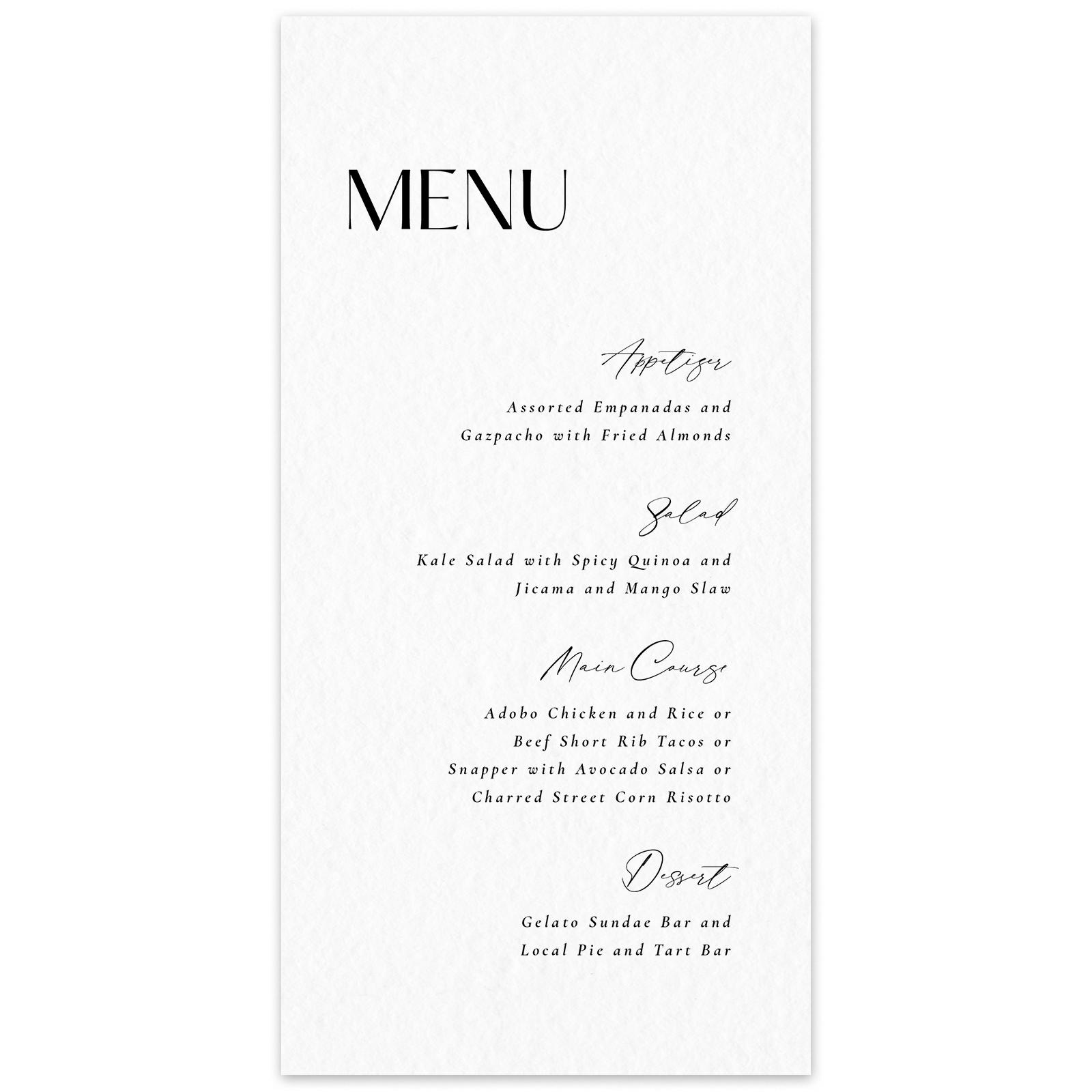 White Wedding Menus