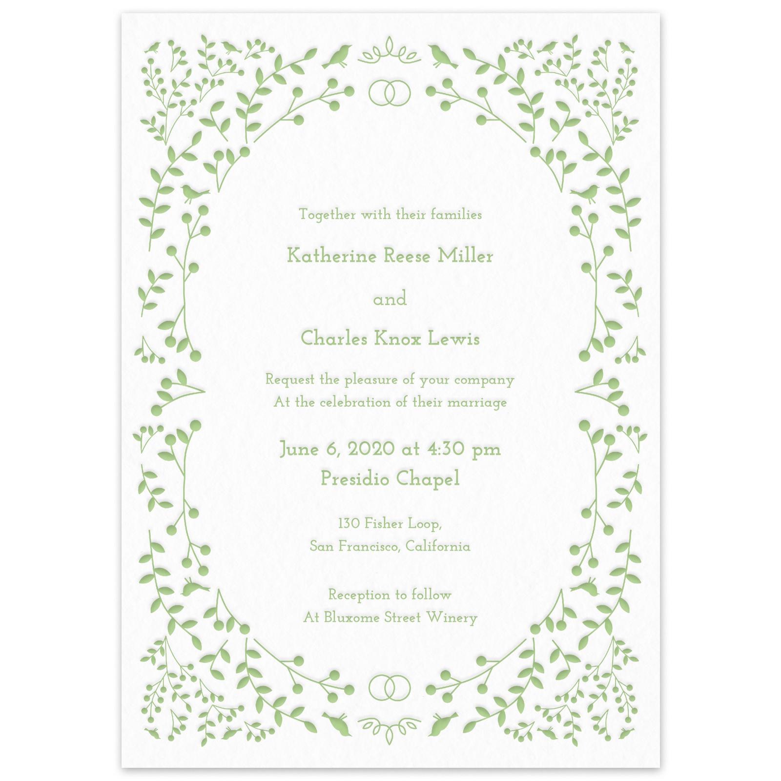 Zola Invites + Paper, Invitation - Ivy Wreath Letterpress Single Sample ...