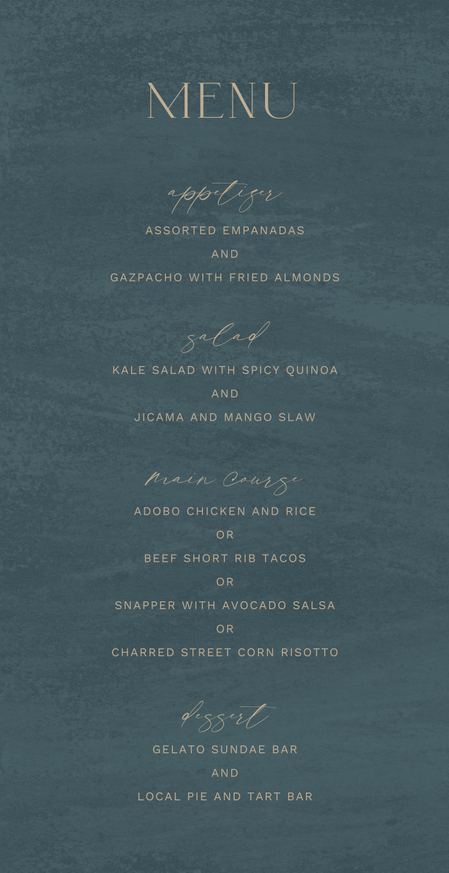 Belanger | Deep Blue Spruce | Zola Wedding Menus