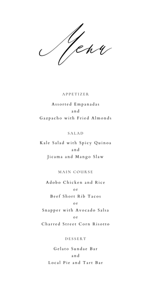 Seville | White | Zola Wedding Menus