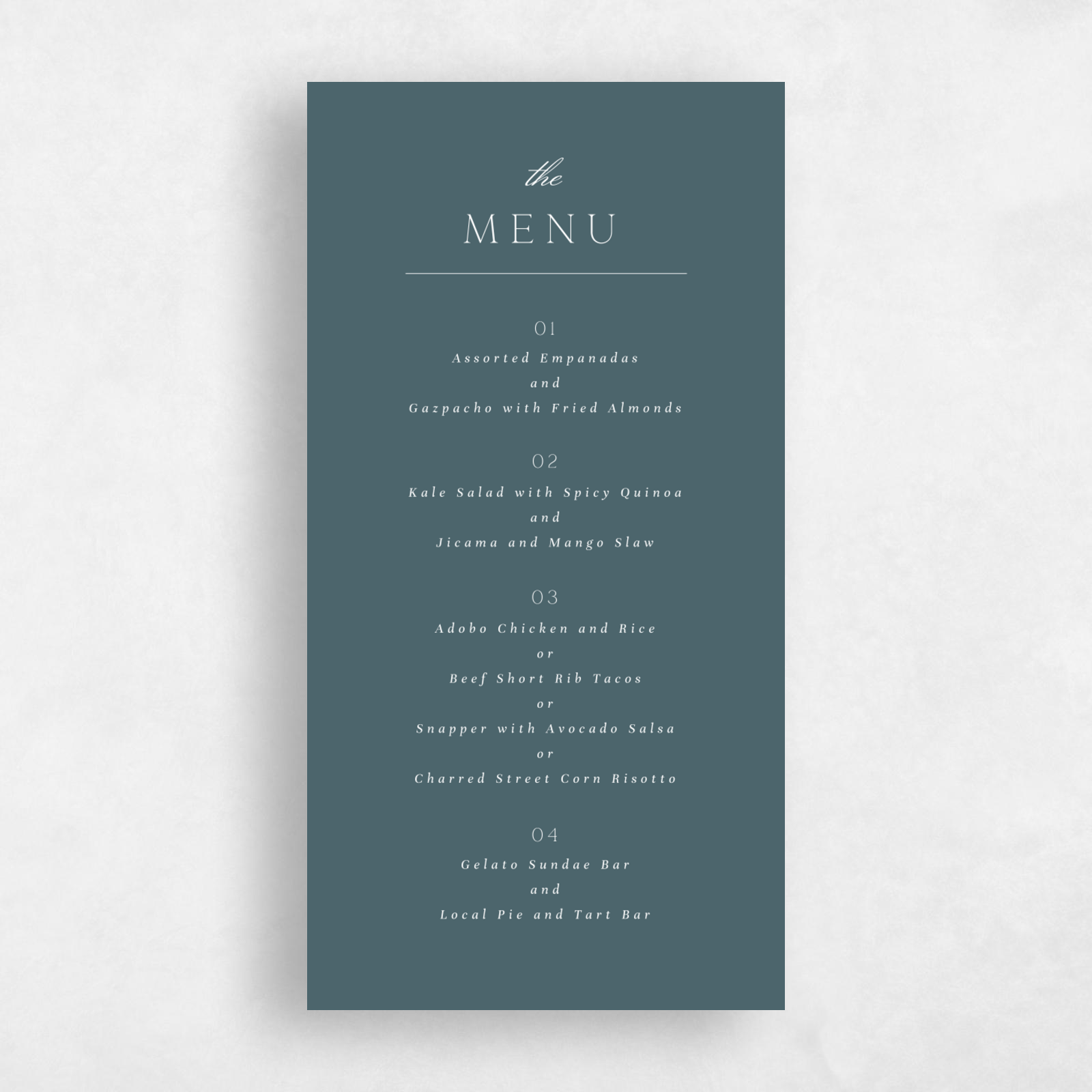Teal Wedding Menus