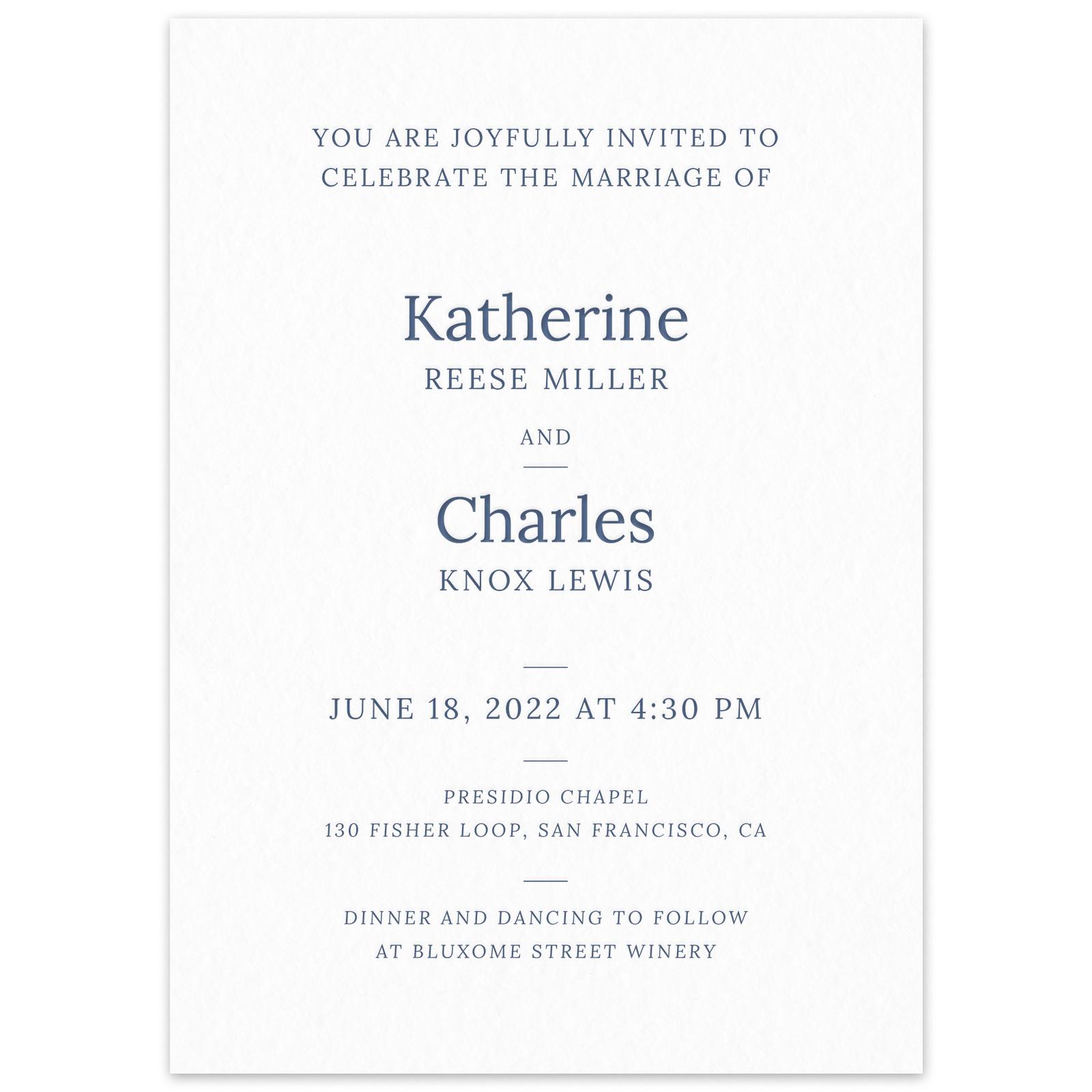 Zola Invites + Paper, Invitation - Stevens Classic Letterpress Single ...