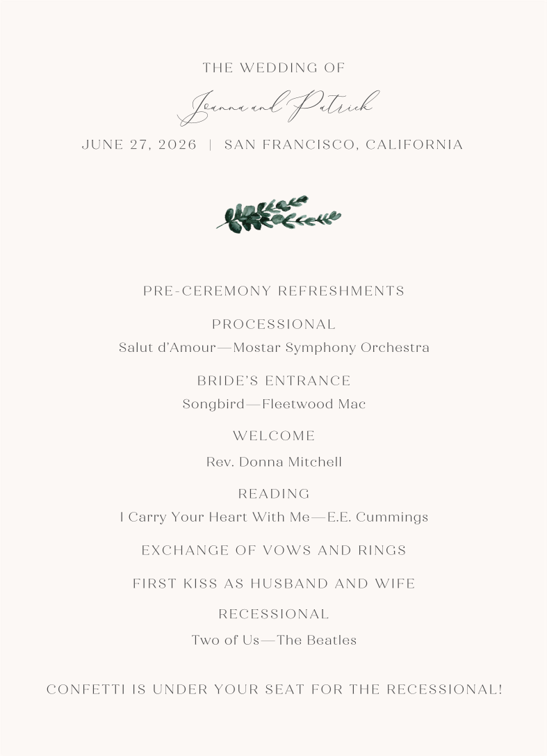 Stanley | Off-White | Zola Wedding Programs