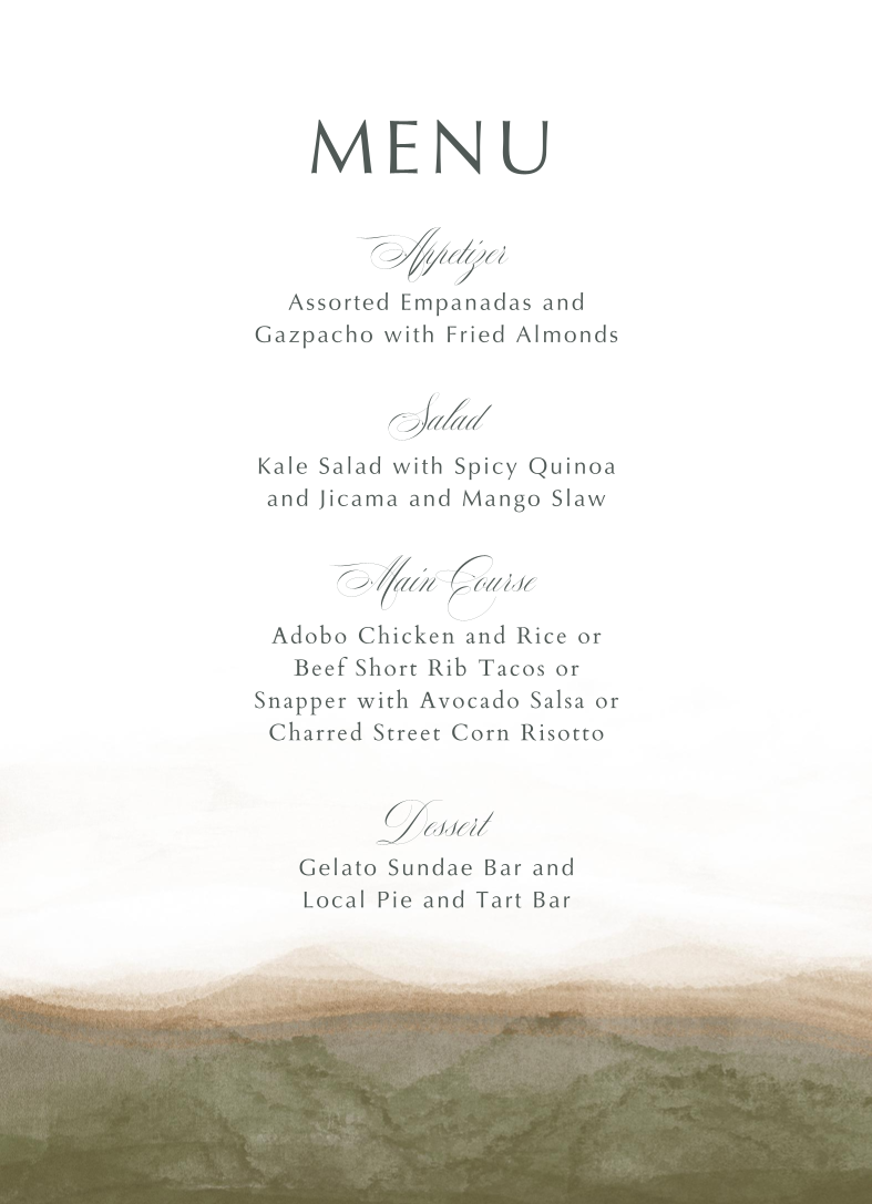 Dew | Dark Khaki | Zola Wedding Menus