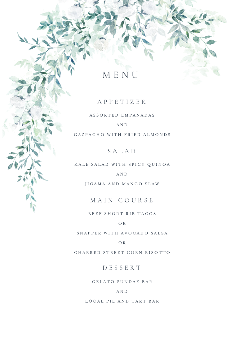 Zola Wedding Menus - Farnham