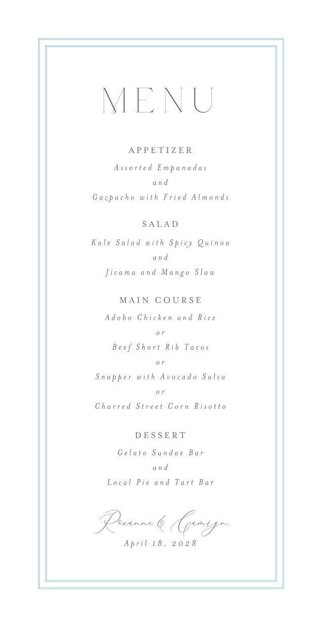 Poplar | Iceberg | Zola Wedding Menus