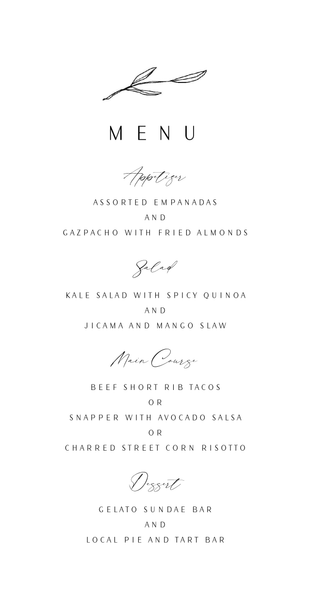 Zola Wedding Menus - Avila Letterpress