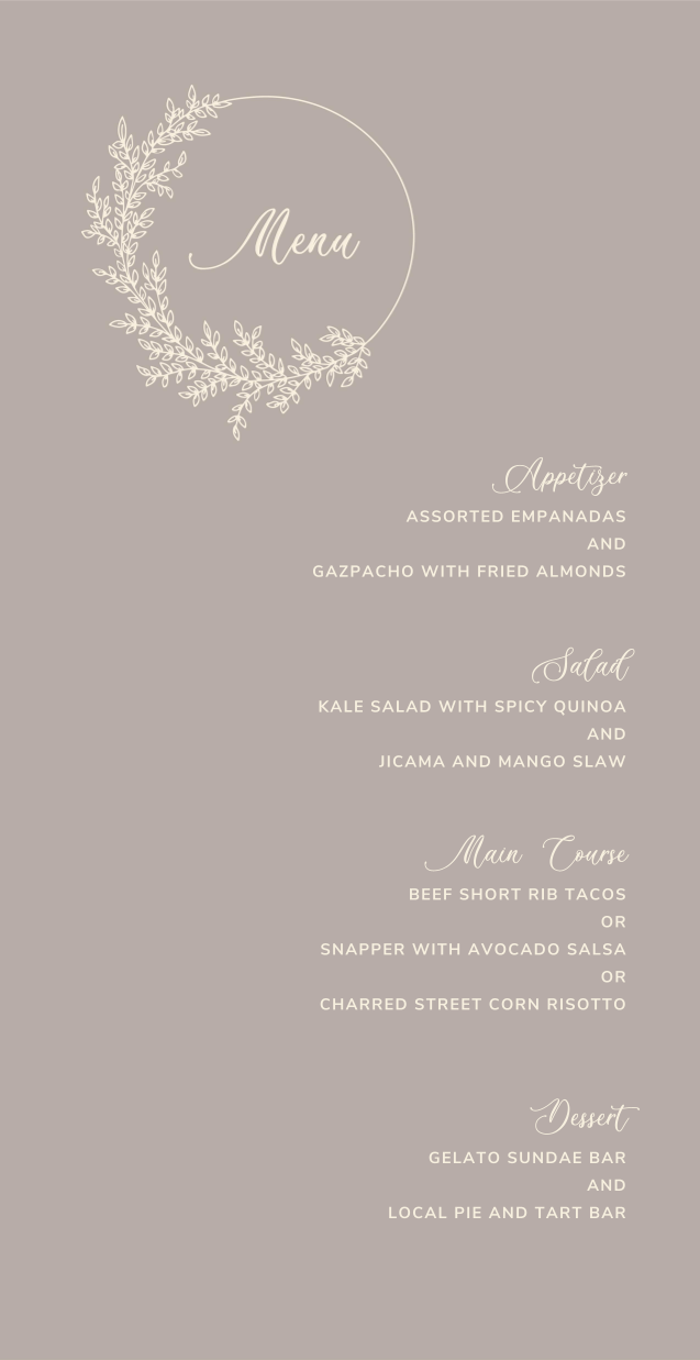 Zola Wedding Menus - Simi