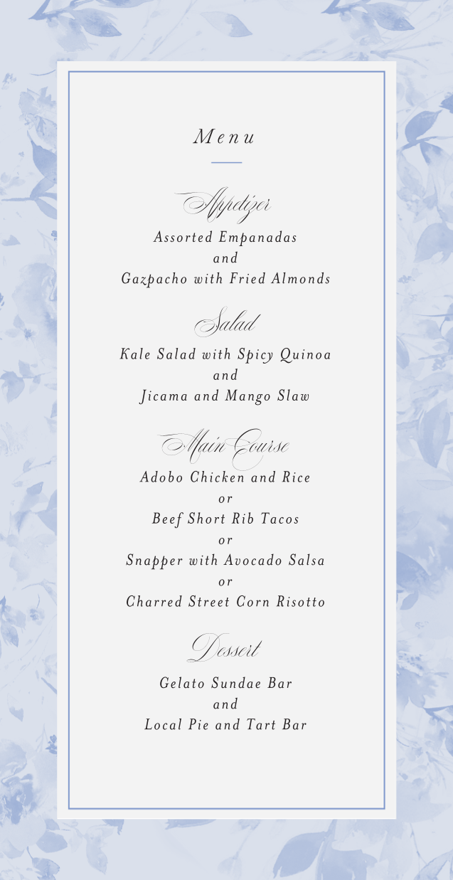 Hermine | Dark Pastel Blue | Zola Wedding Menus
