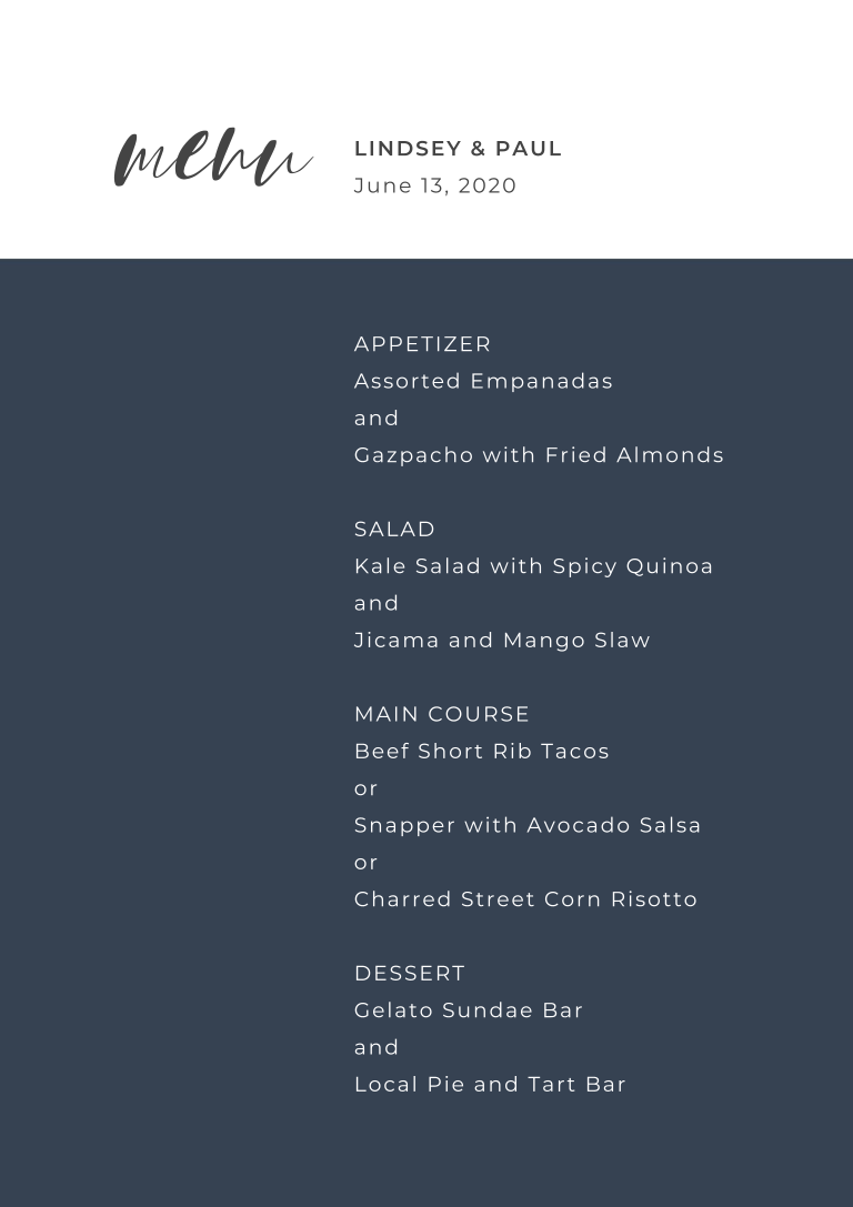 Zola Wedding Menus - Lyons
