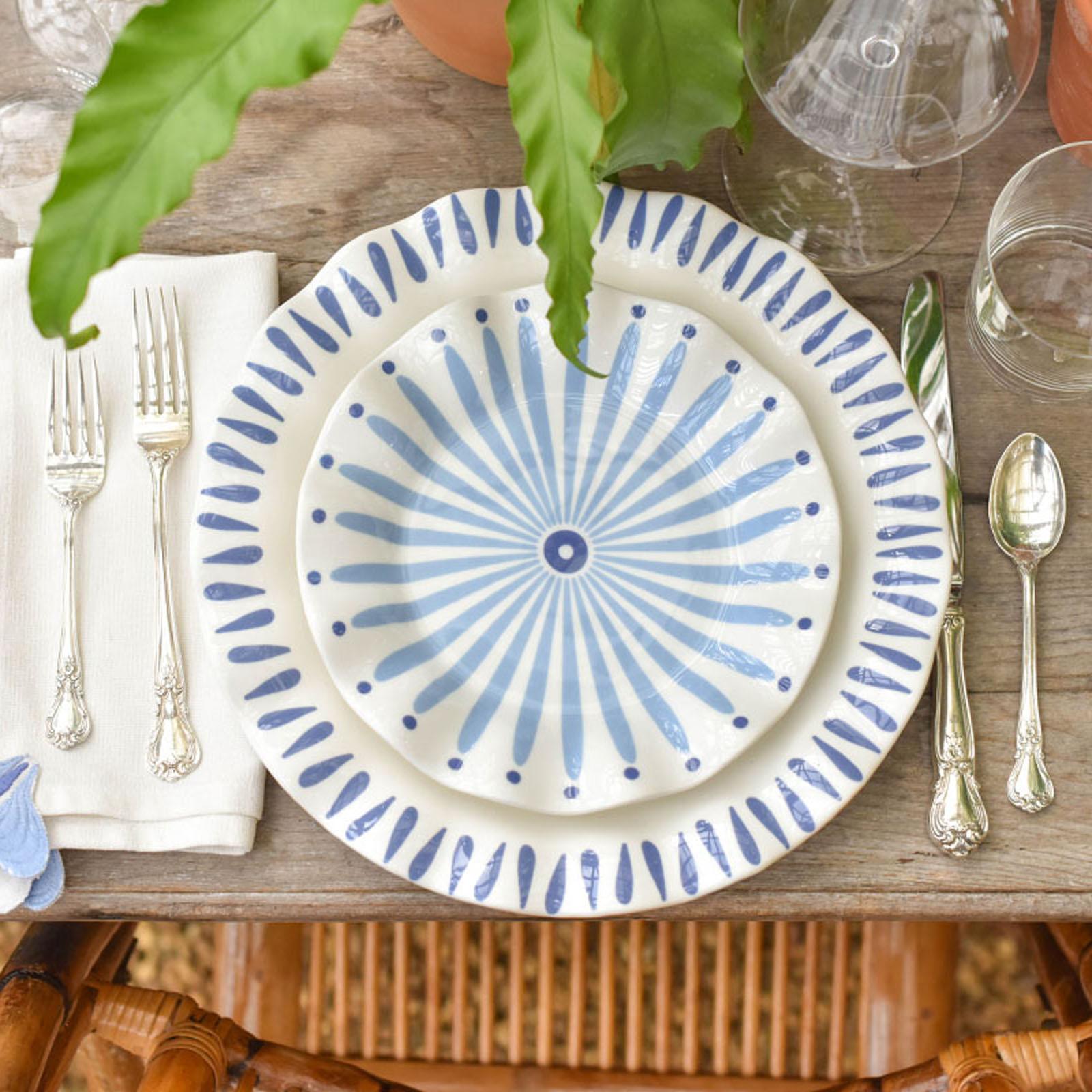 Coton Colors by Laura Johnson, Iris Blue Drop Ruffle Dinner Plate, Set ...