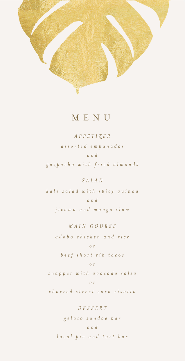 Maui Foil | Light Oatmeal | Zola Wedding Menus
