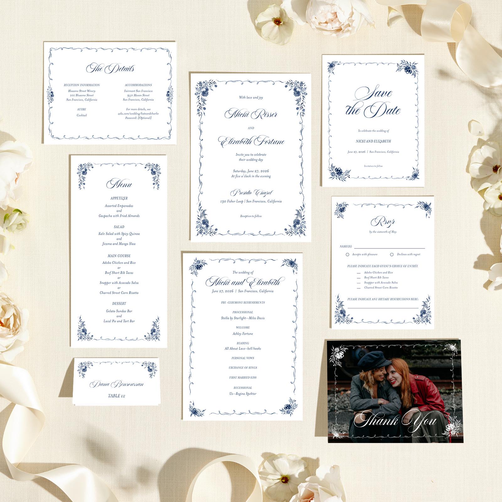 Pontus Portrait | Dusty Cobalt | Zola Wedding Invitations