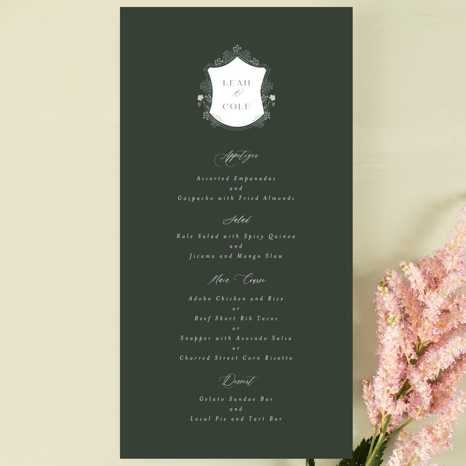 Zola Wedding Menus - Valentina