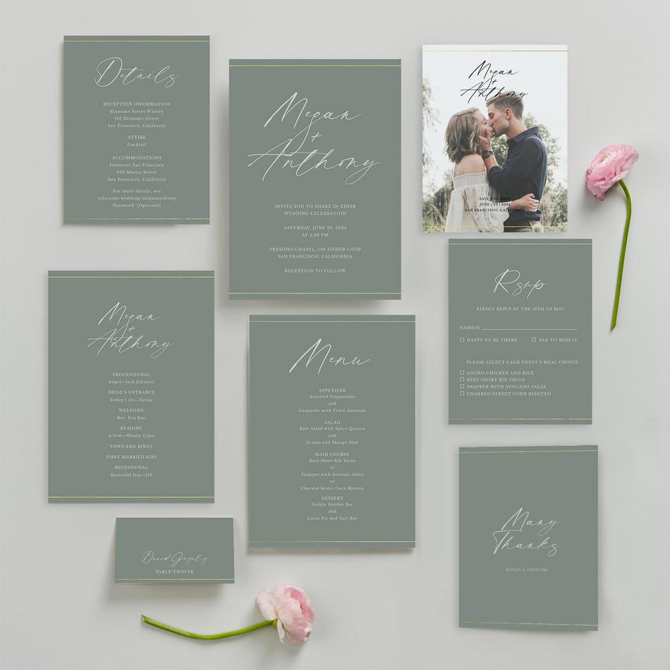 Sheffield Portrait | Gray Green | Zola Wedding Invitations