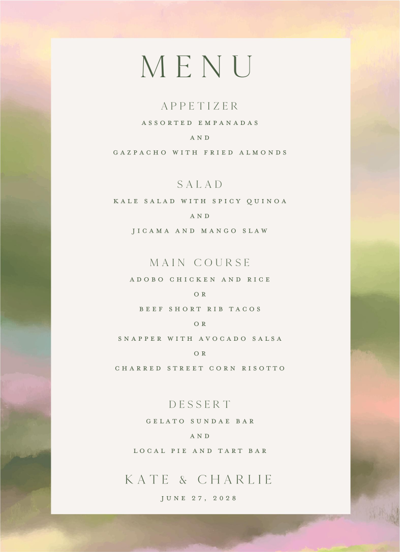 Highland | Light Oatmeal | Zola Wedding Menus