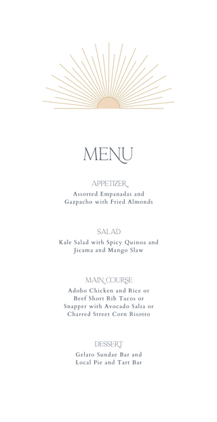 Tramonti | White | Zola Wedding Menus