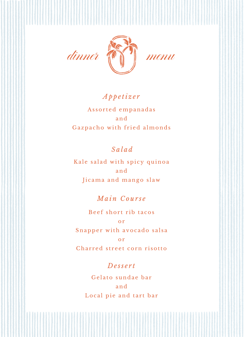 Seychelles | Orange | Zola Wedding Menus