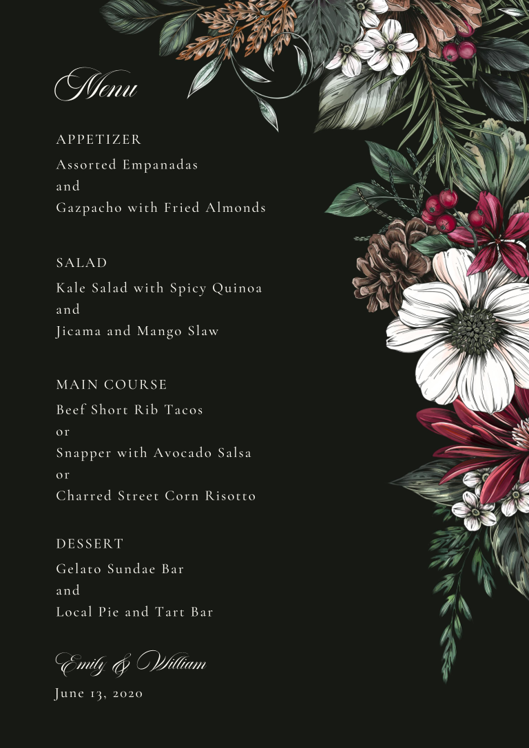 Zola Wedding Menus - Poconos
