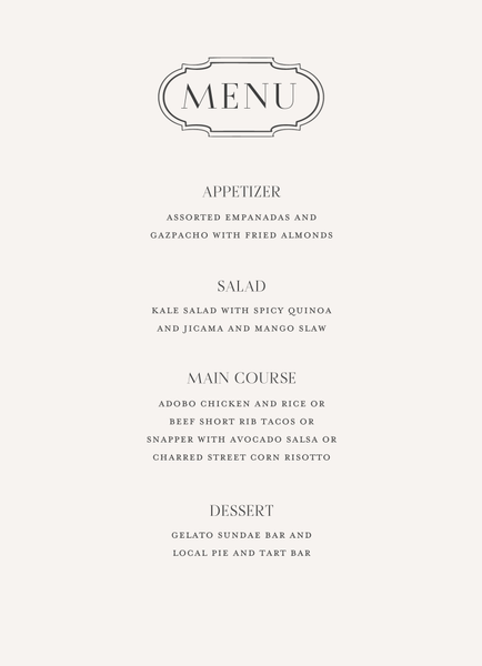 Alpino | Light Oatmeal | Zola Wedding Menus