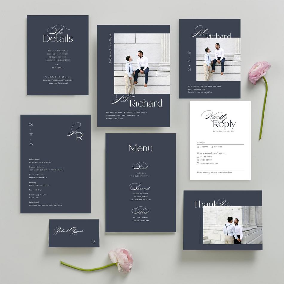 Dulce Photo | Grayed Navy | Zola Wedding Invitations