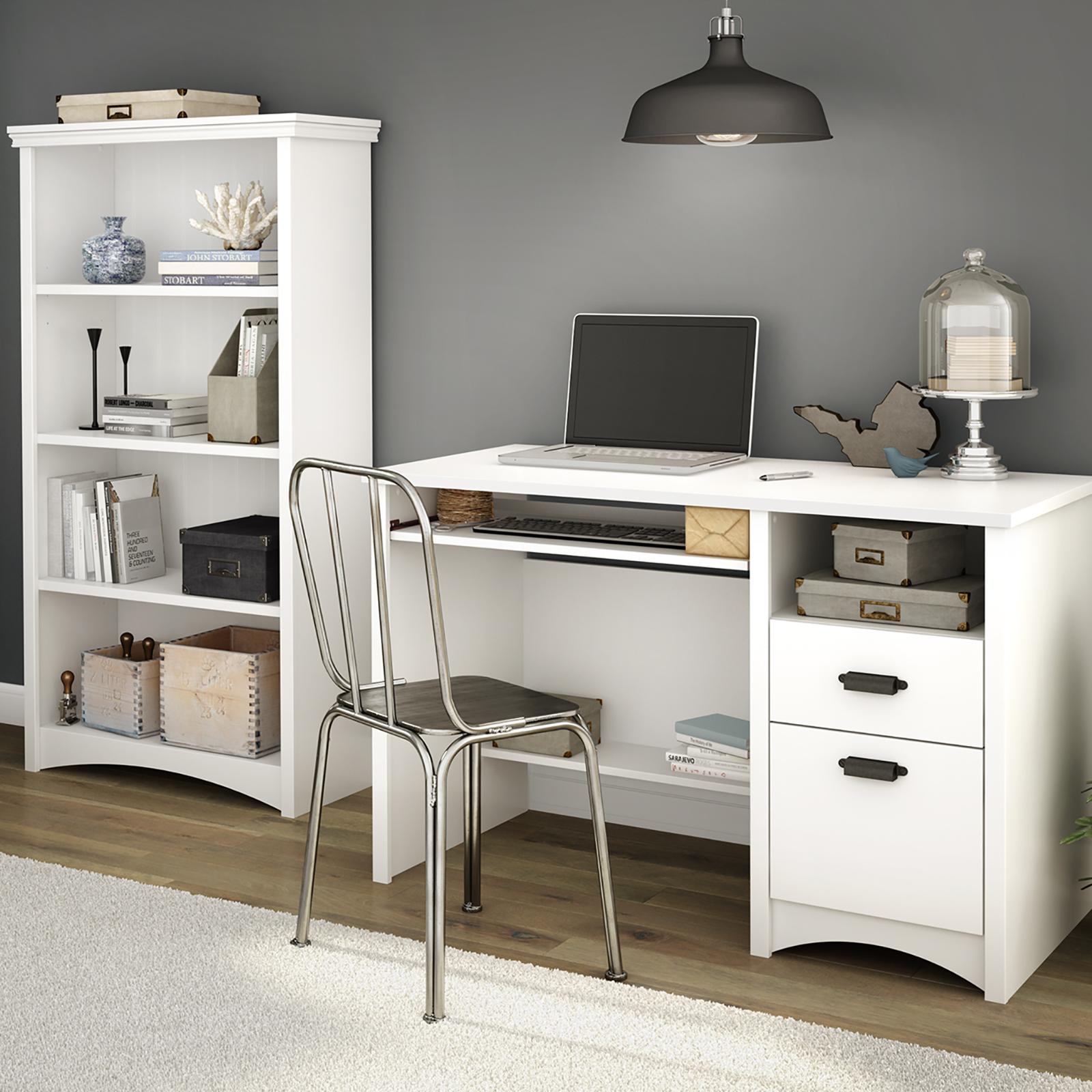 South Shore Gascony 2 Drawer Computer Desk with Keyboard Tray Pure White