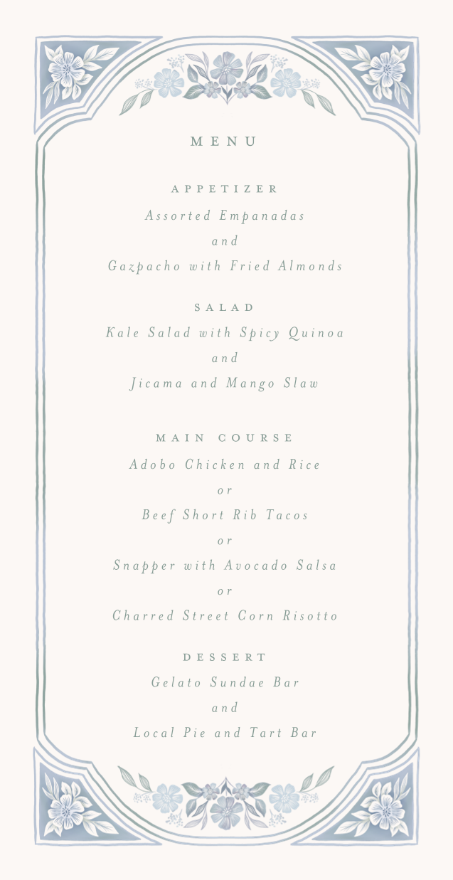 Reed | Sweet Blue | Zola Wedding Menus