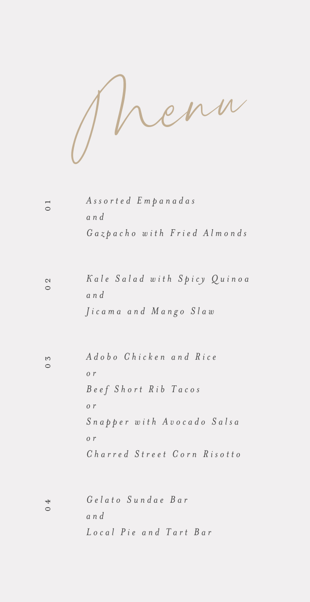 Gemma | Tan | Zola Wedding Menus