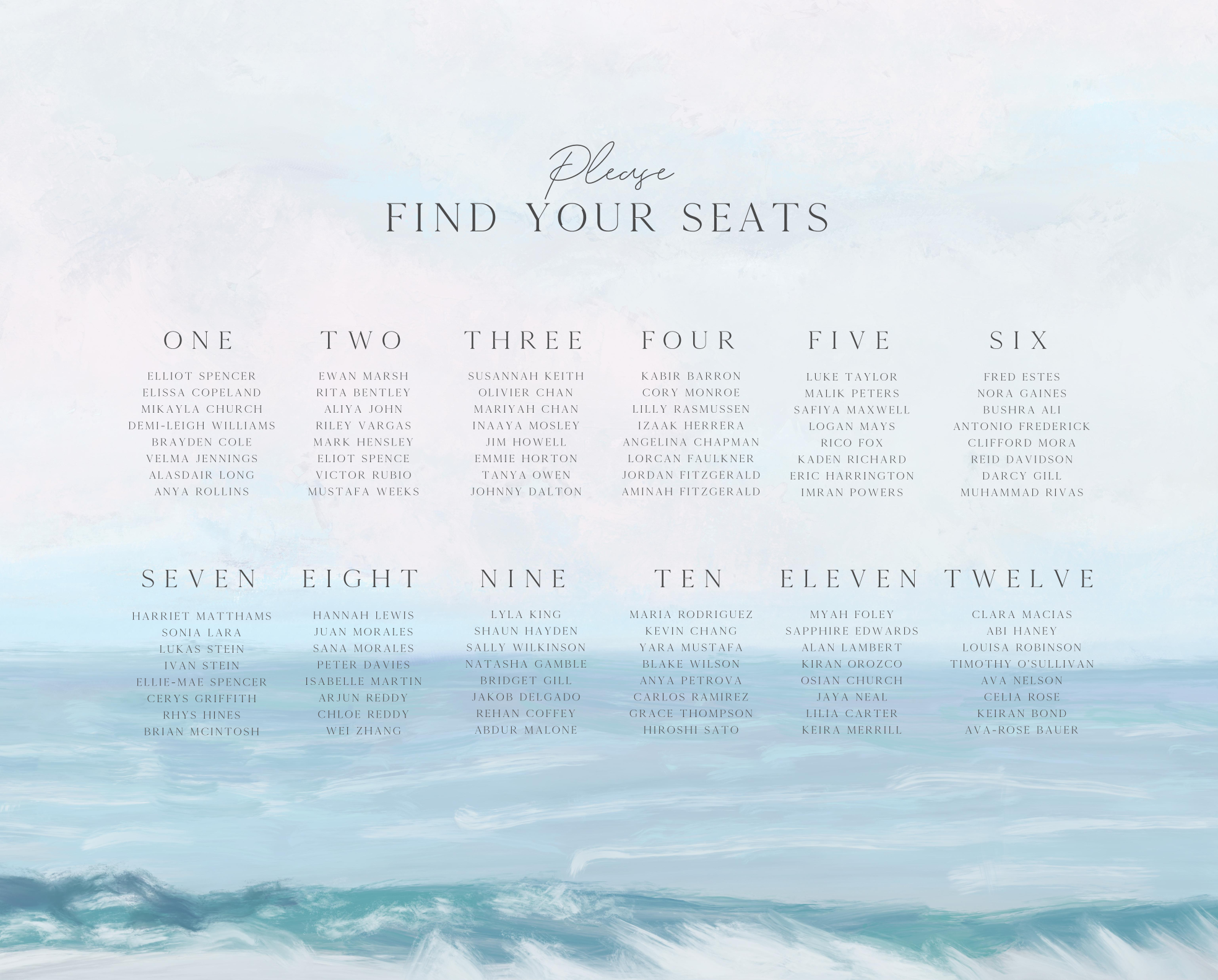 Clearwater Seating Chart | Light Sky | Zola Wedding Signs