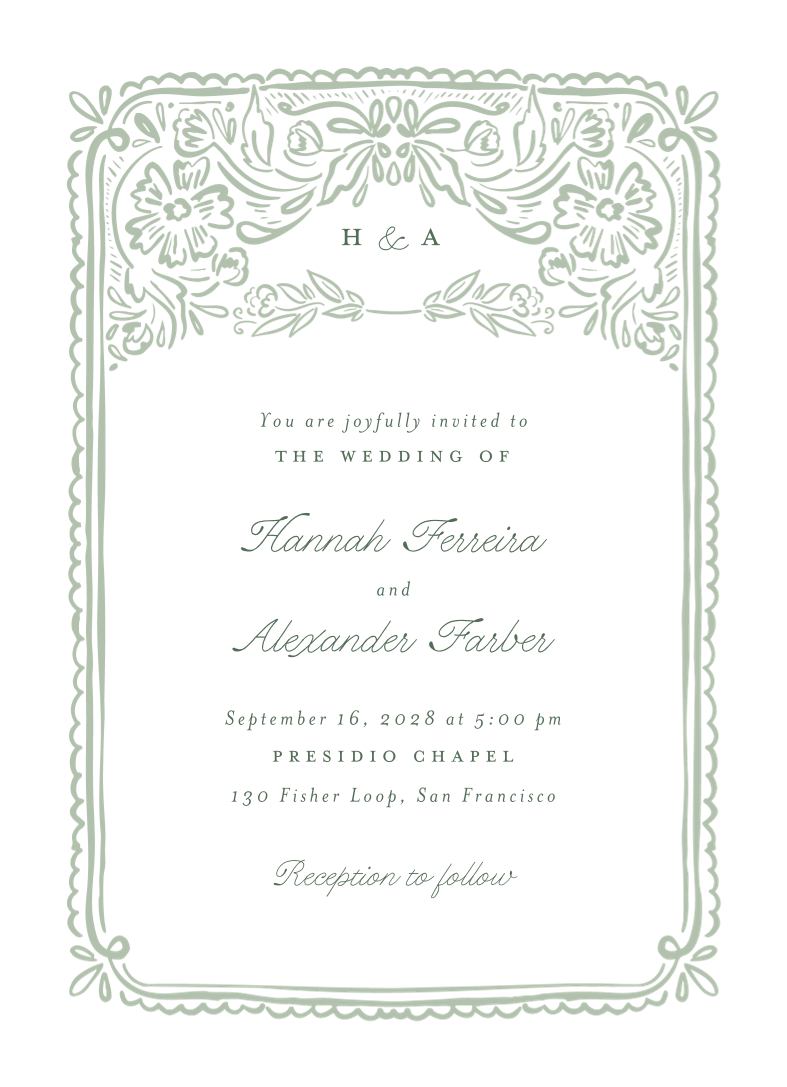 Pienza Classic | Laurel Green | Zola Wedding Invitations