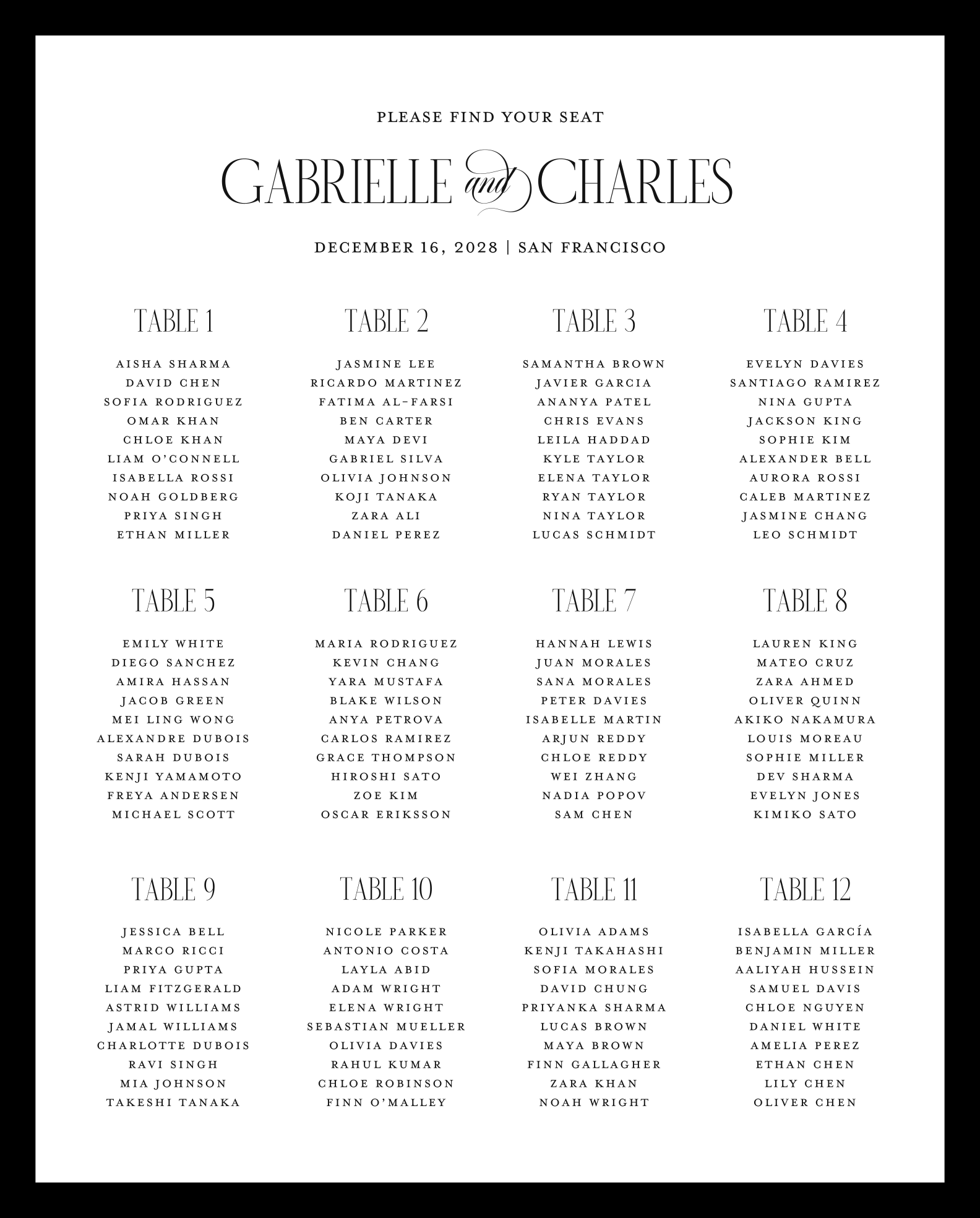 Ford Seating Chart | White | Zola Wedding Signs