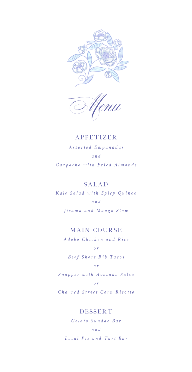 Beatrice | Dark Pastel Blue | Zola Wedding Menus