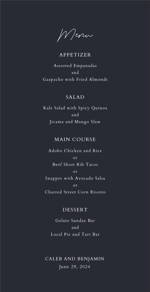 Zola Wedding Menus - Alyeska