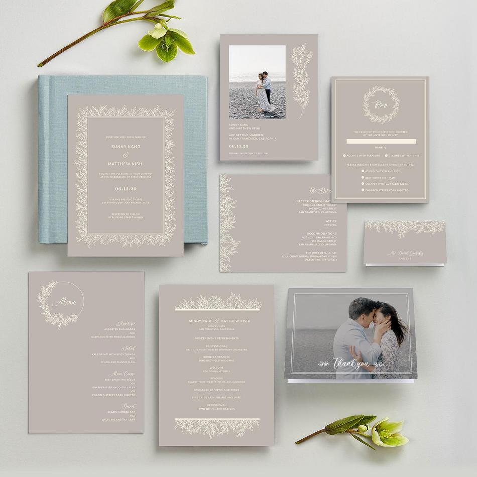 Simi Border | Greige | Zola Wedding Invitations