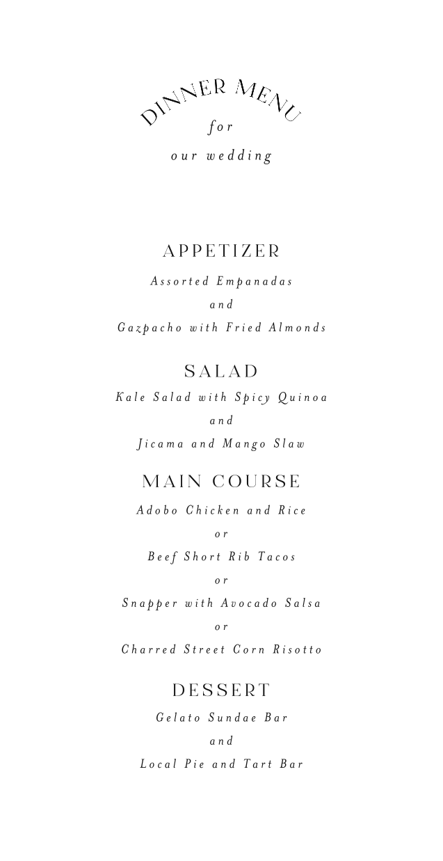 Zola Wedding Menus - Cortona