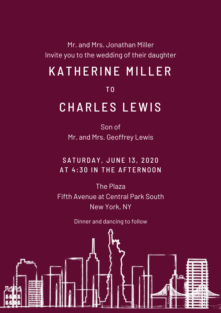 Manhattan Skyline | Burgundy | Zola Wedding Invitations