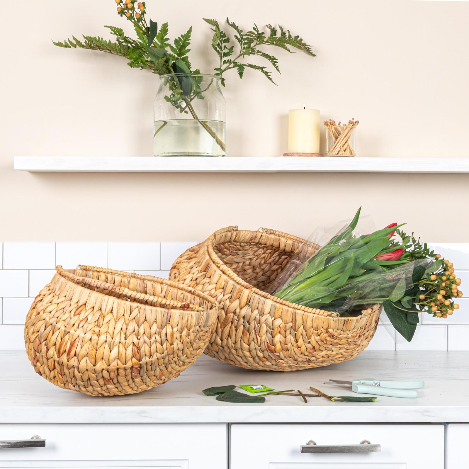 Household Essentials, Water Hyacinth Handwoven 2-Piece Flower Basket ...