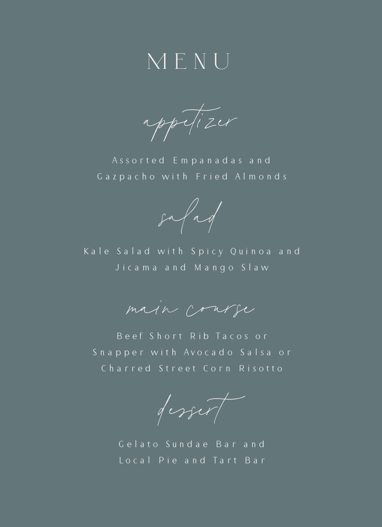 Avinyo | Blue Spruce | Zola Wedding Menus