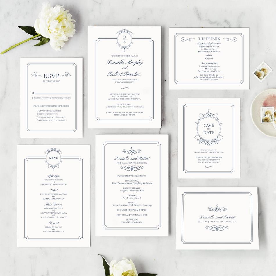 Malta Stamp Letterpress | Black | Zola Wedding Invitations