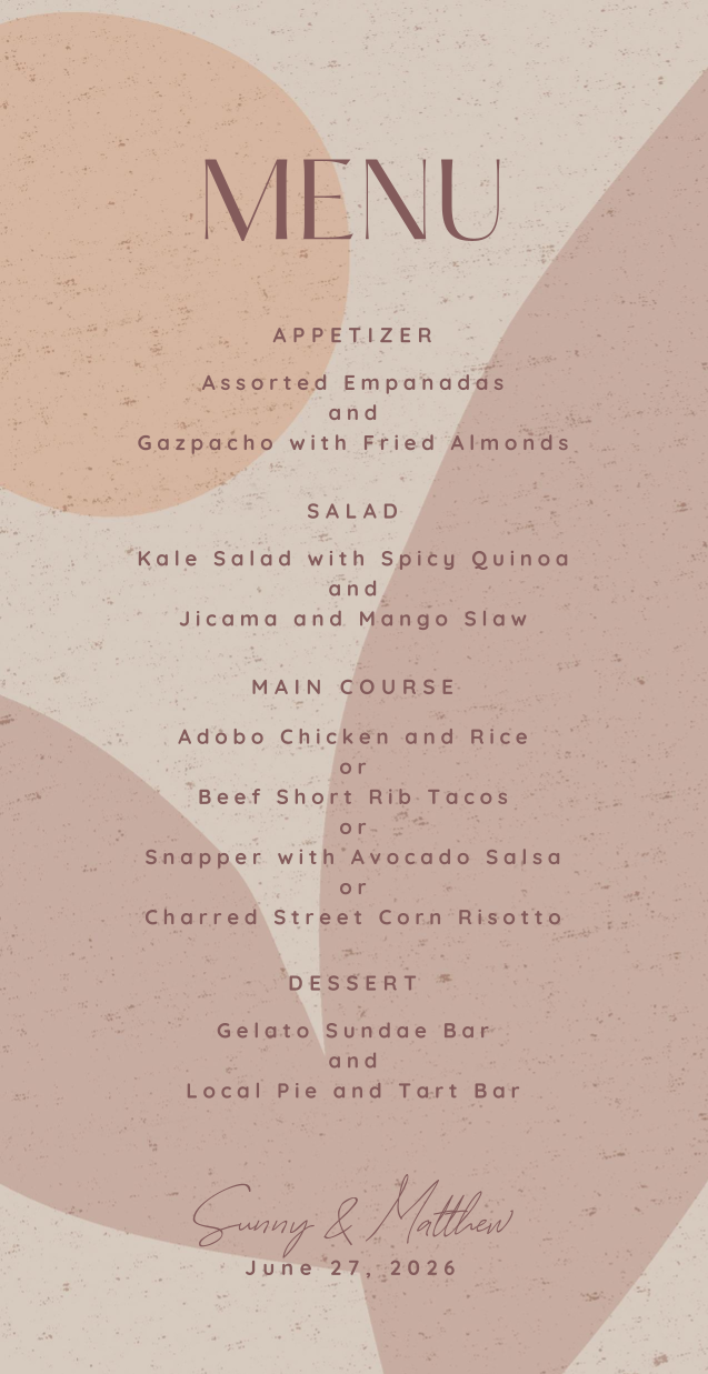Zola Wedding Menus - Rafina