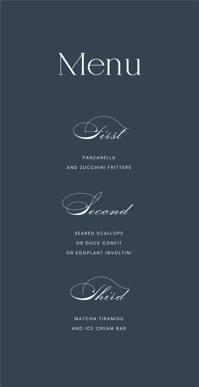 Zola Wedding Menus - Dulce