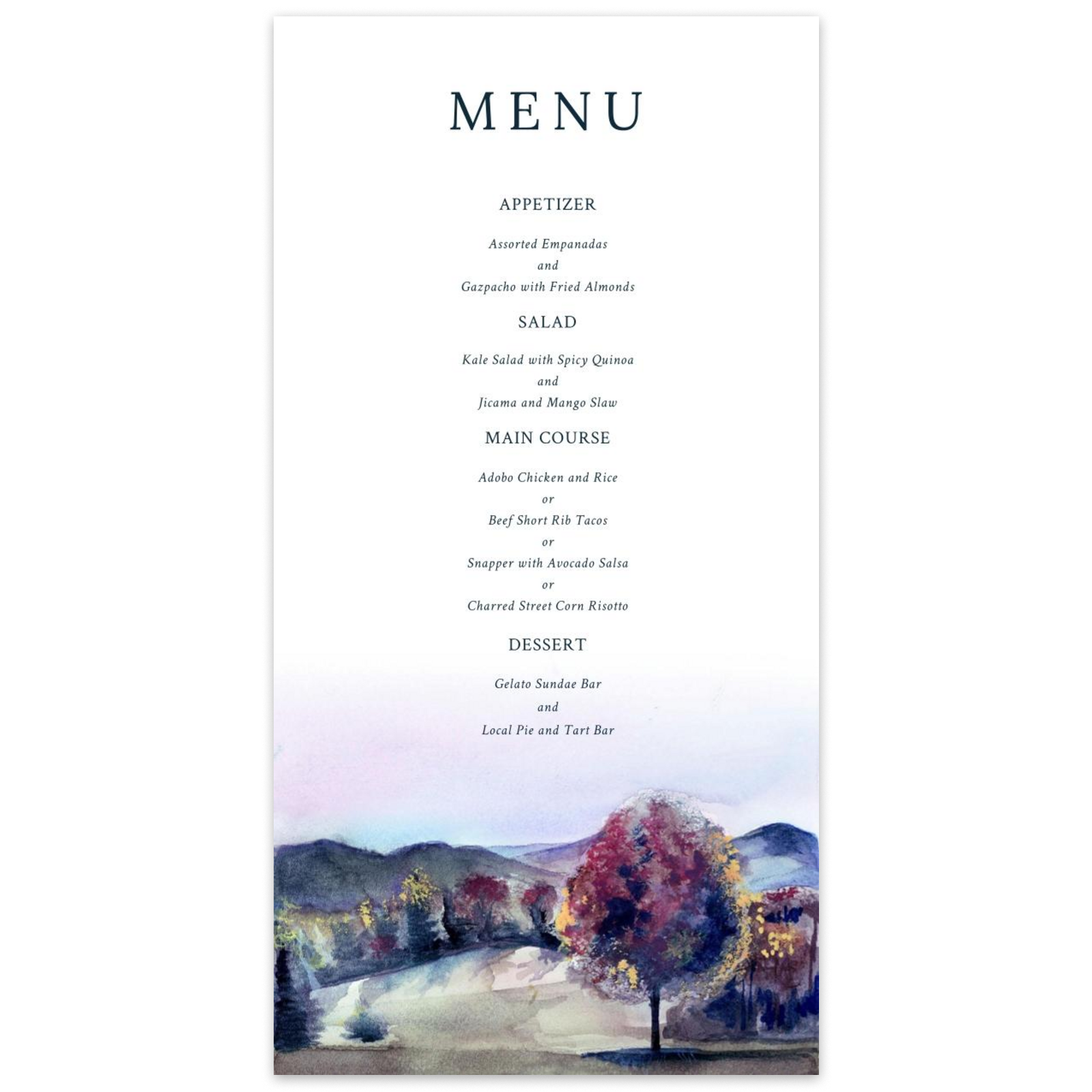 Mountain Wedding Menus