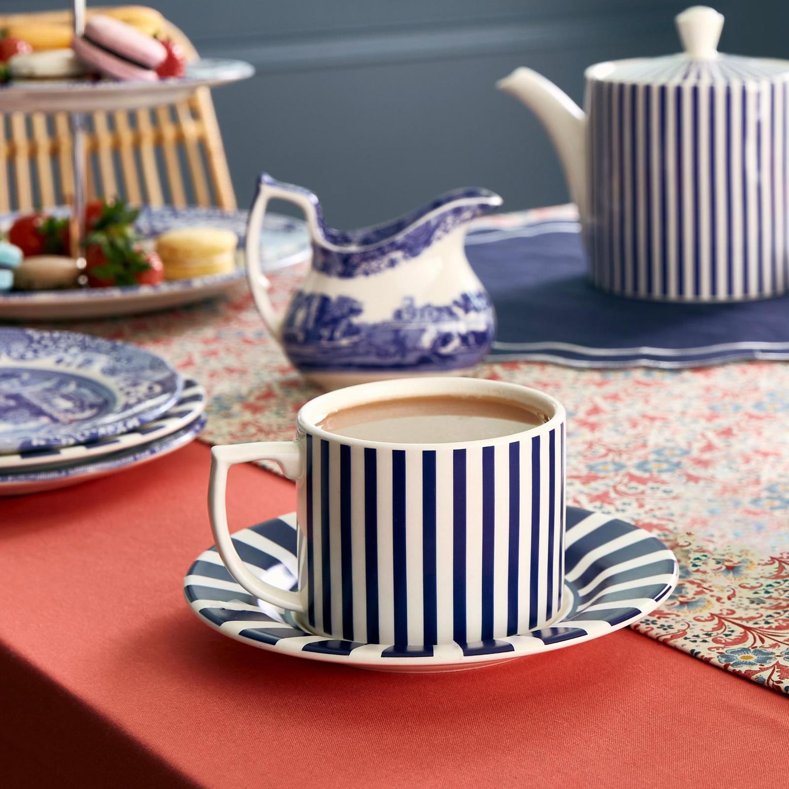 Spode, Blue Italian Steccato Teacup & Saucer | Zola