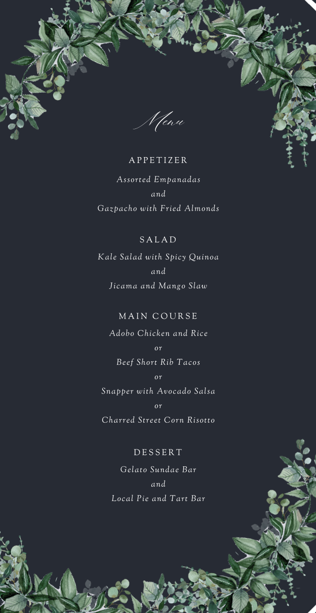 Elowen | Ebony | Zola Wedding Menus