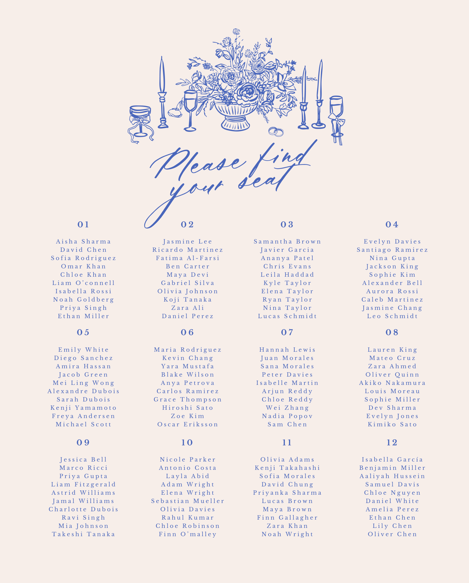 Josette Seating Chart | Cornflower Blue | Zola Wedding Signs