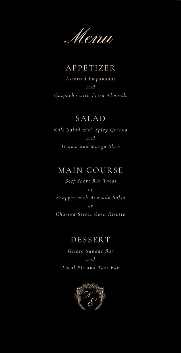 Zola Wedding Menus - Pasquo