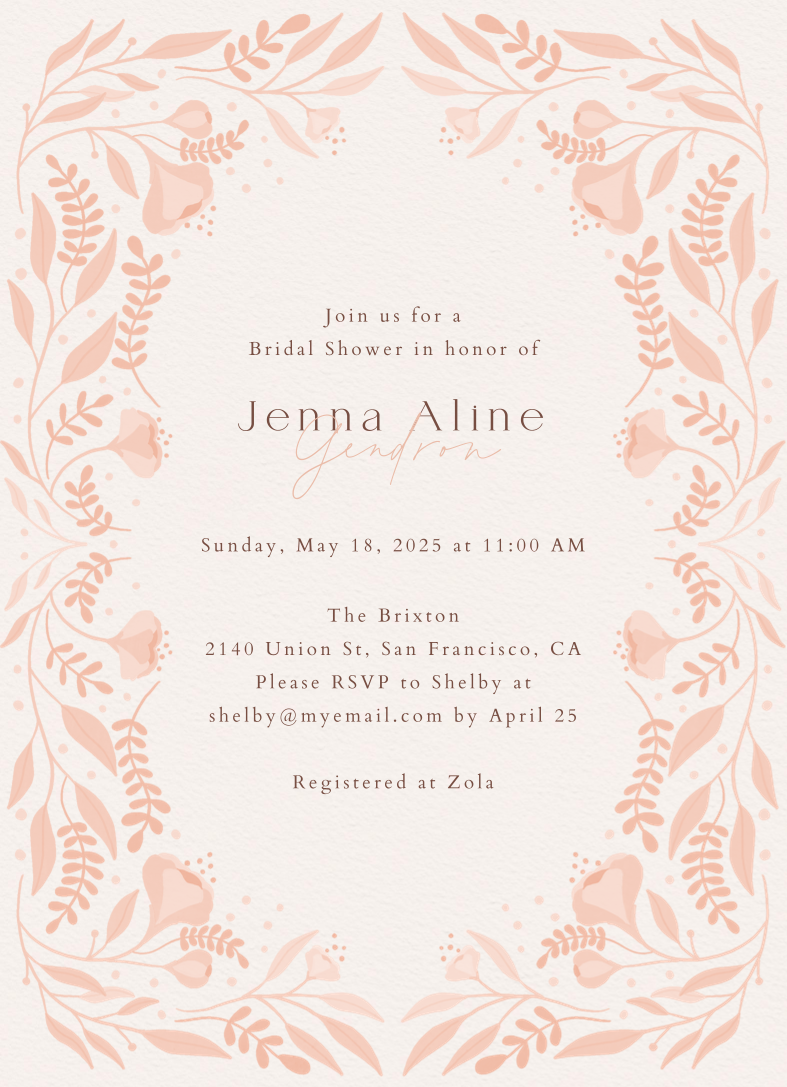 Castalano Portrait | Peach Blush | Zola Wedding & Bridal Shower Invitations