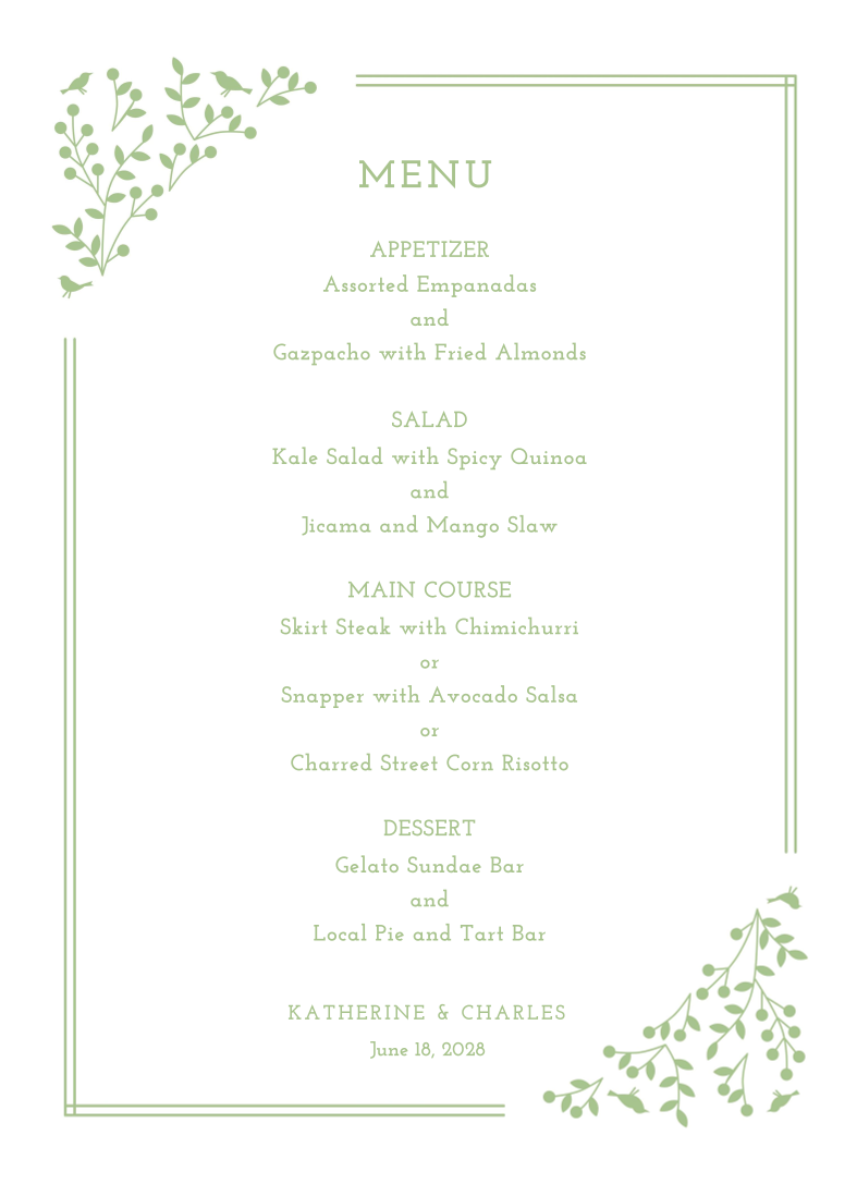 Zola Wedding Menus - Ivy Letterpress