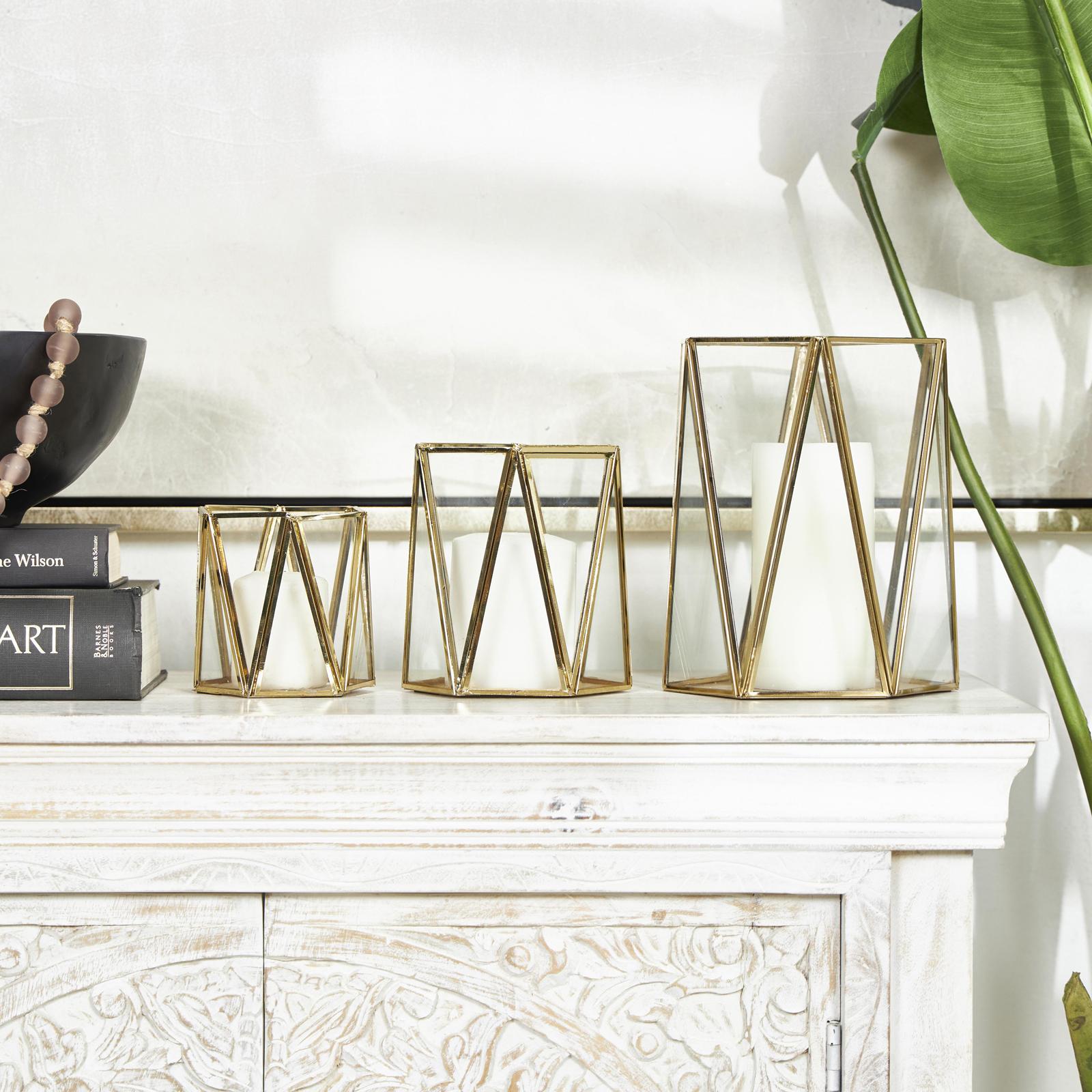 CosmoLiving by Cosmopolitan, Modern 3-Piece Triangle Candle Lantern ...